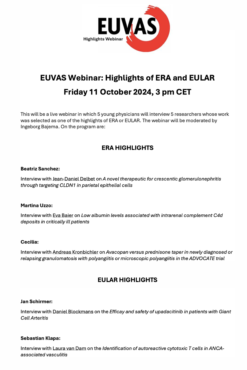 EUVAS webinar – Laura van Dam, MD, PhD